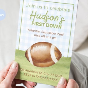 First Down Football-themed First Birthday Party Invitation | First Down ...