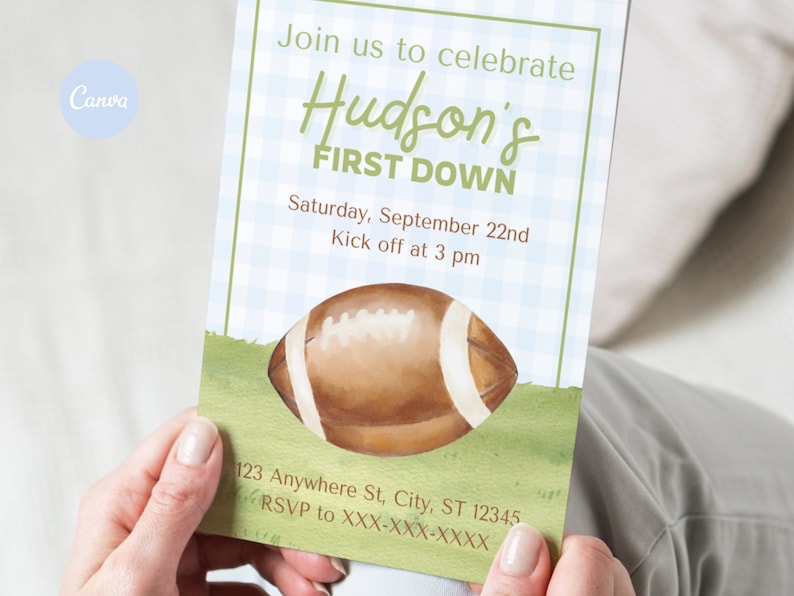First Down Football-themed First Birthday Party Invitation | First Down ...