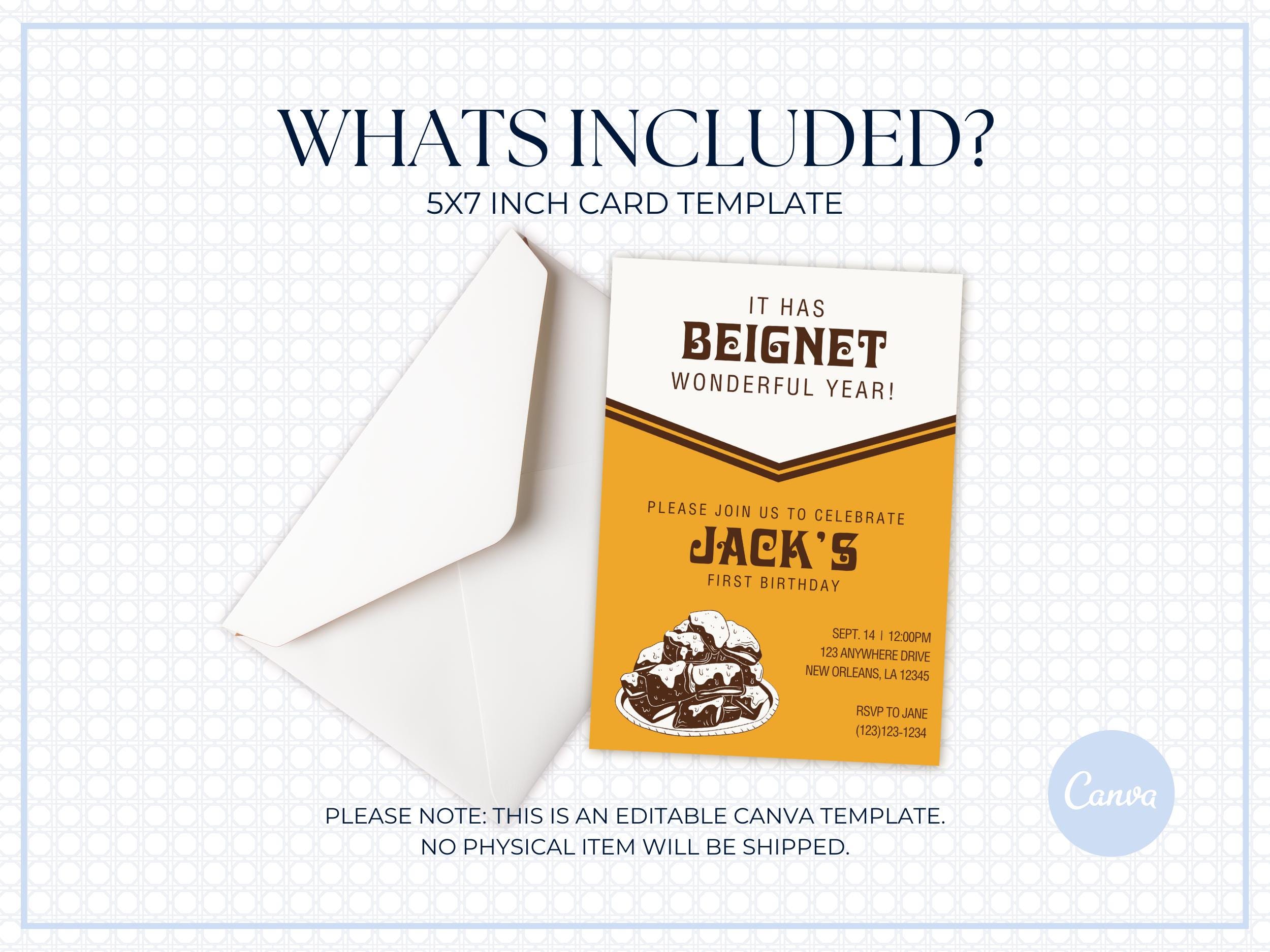 Beignet Wonderful Year Birthday Invitation | Beignet Themed First ...