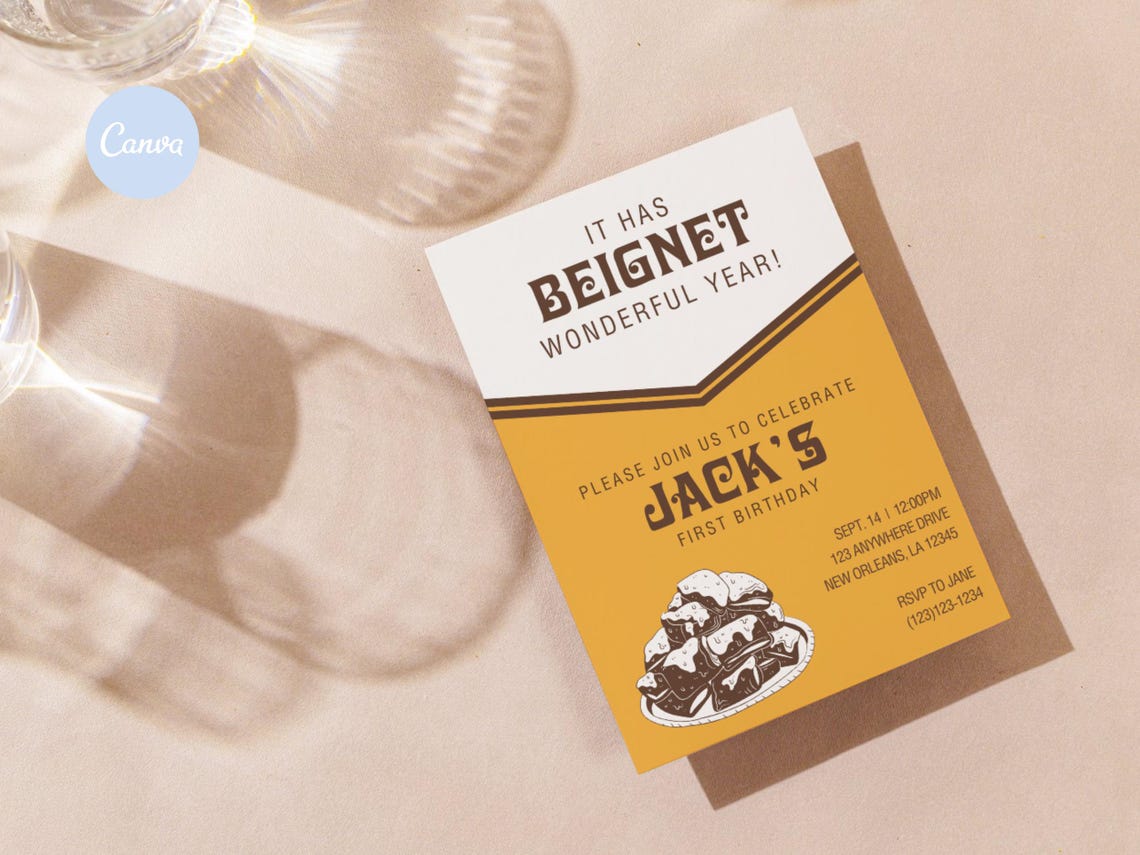 Beignet Wonderful Year Birthday Invitation | Beignet Themed First ...