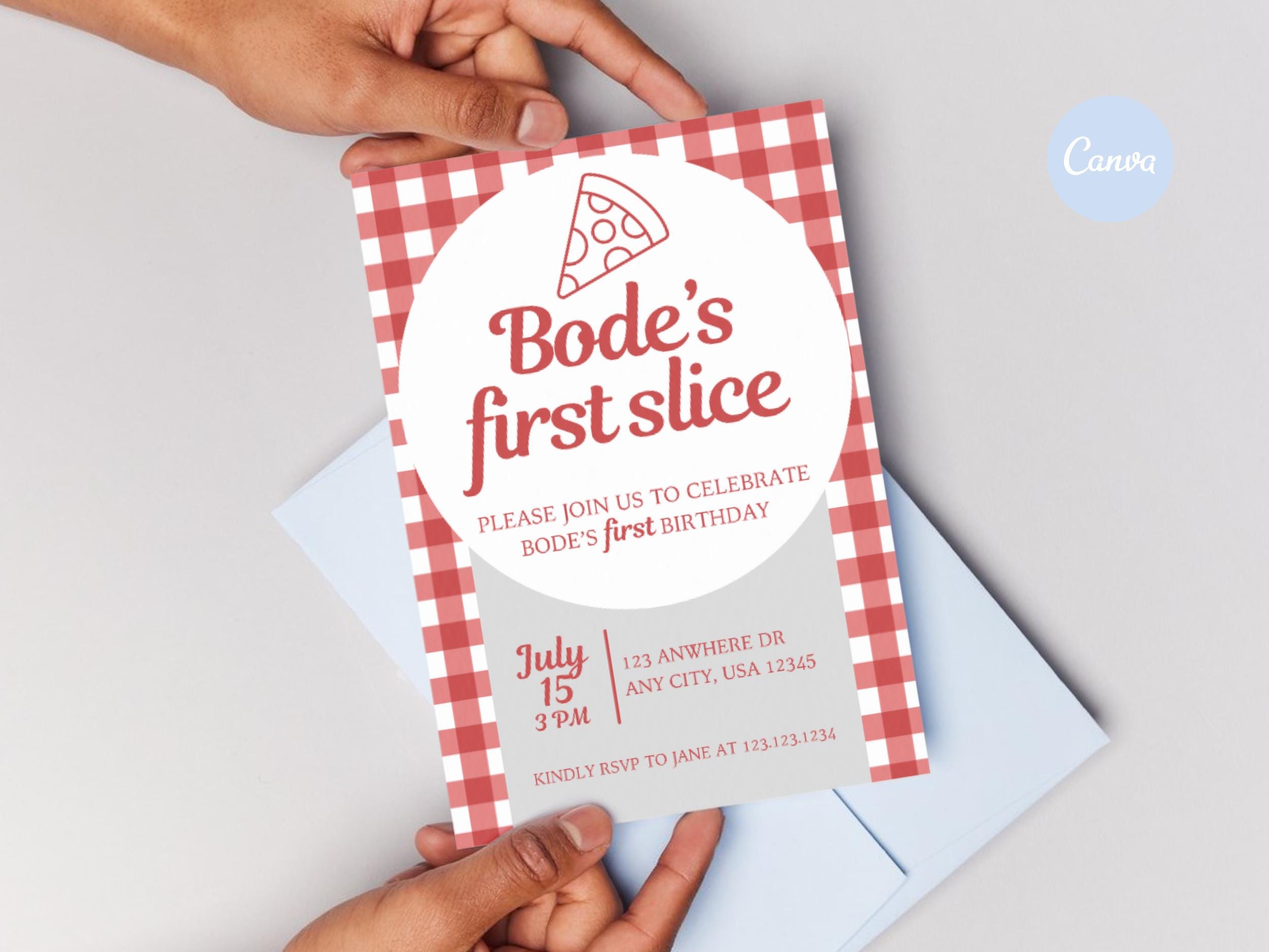 Boy's First Slice Birthday Party Invitation | Boy's 1st Pizza Birthday ...