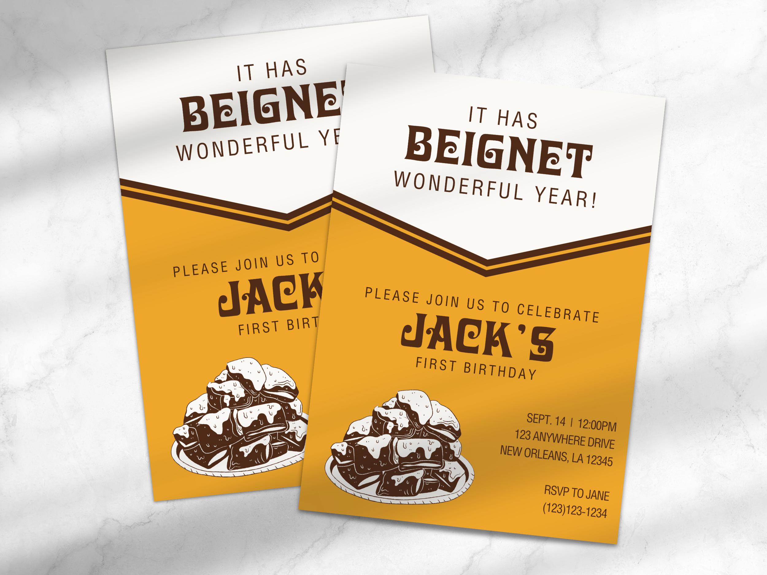 Beignet Wonderful Year Birthday Invitation | Beignet Themed First ...