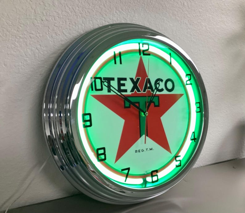 Texaco Gasoline Single Neon Clock Green - Etsy