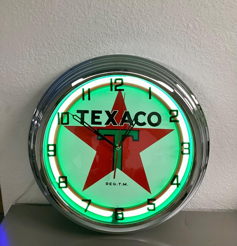 Texaco Gasoline Single Neon Clock Green - Etsy
