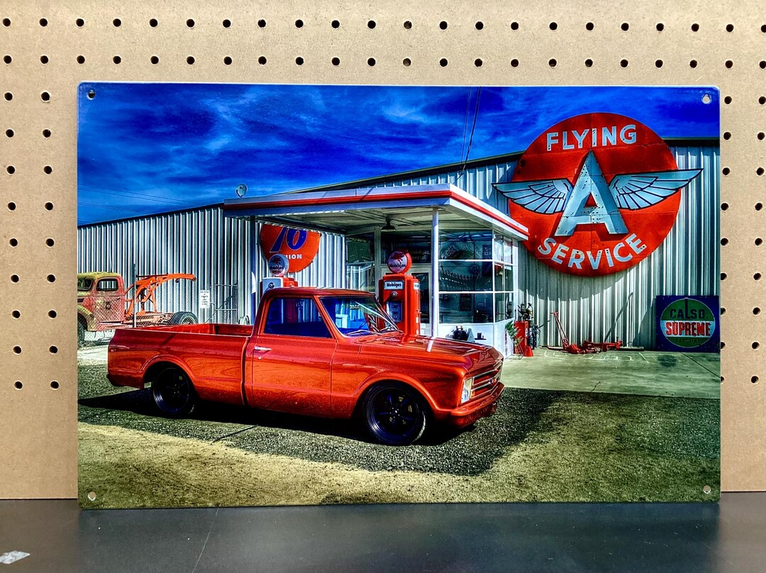 Chevy Pick up Truck at Flying A Station HDR Photography on Metal Sign ...