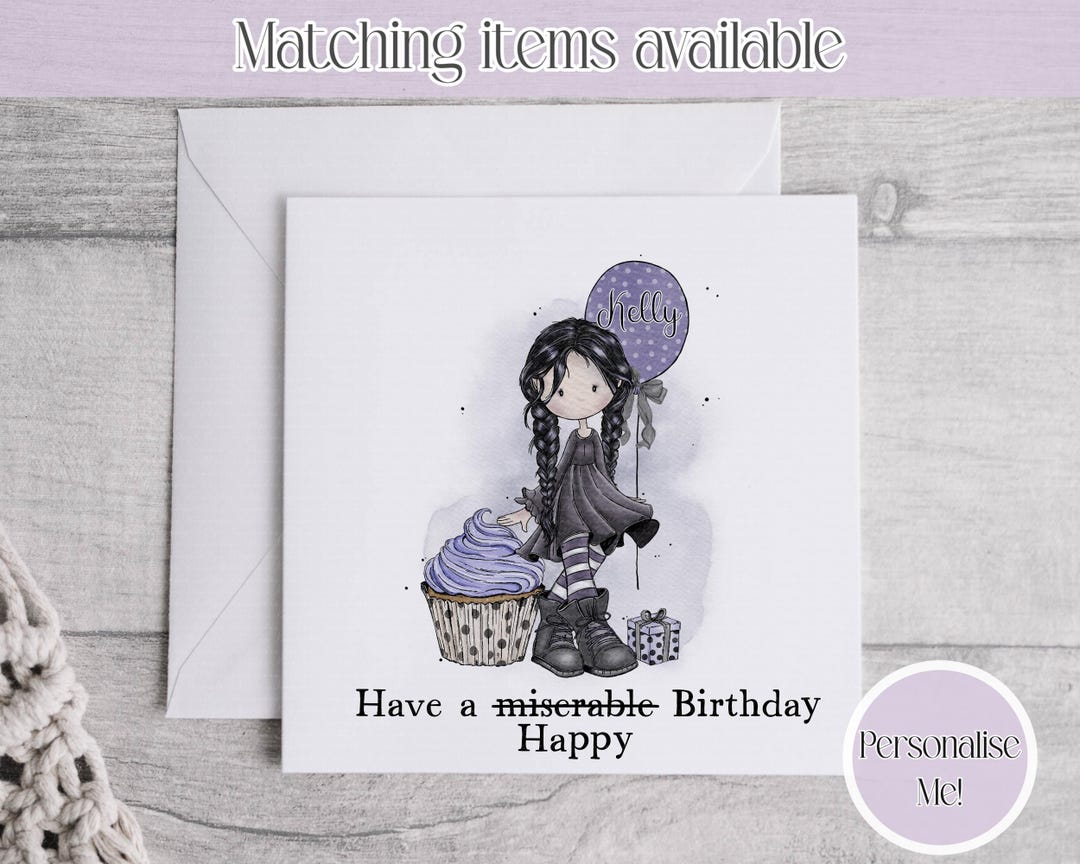 Goth Girl Personalised Birthday Card - Birthday Card - Custom Name ...