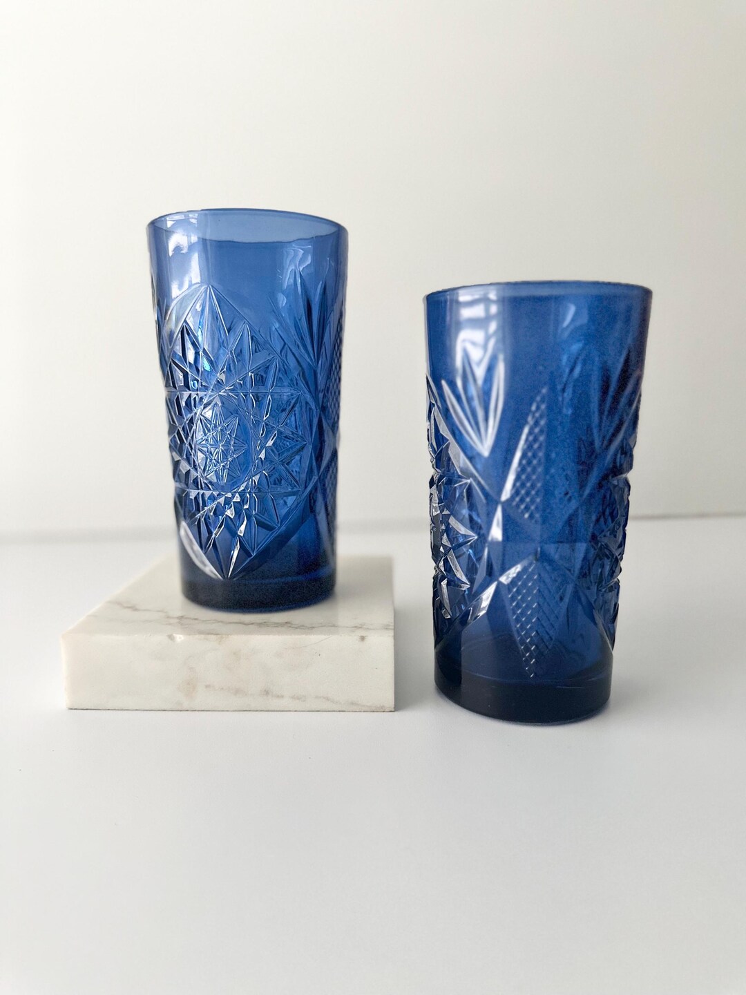 Libbey Blue Hobstar Cut Glass 16oz Tumbler Glass Set of 2 - Etsy