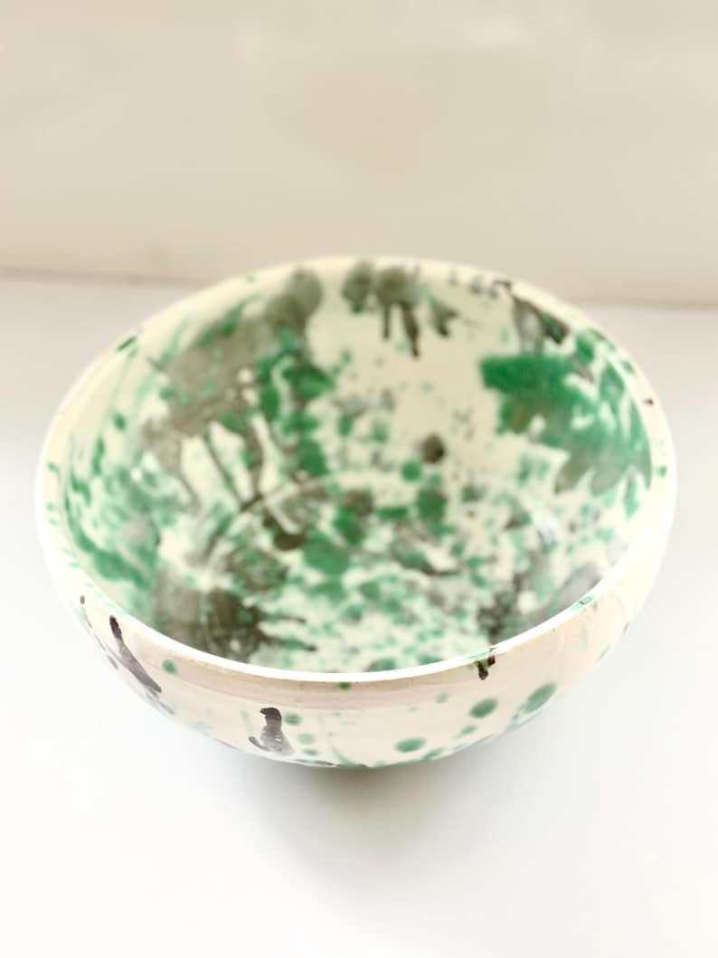 Large Splatterware Bowl Green and Black Artist Signed Barney 01 - Etsy