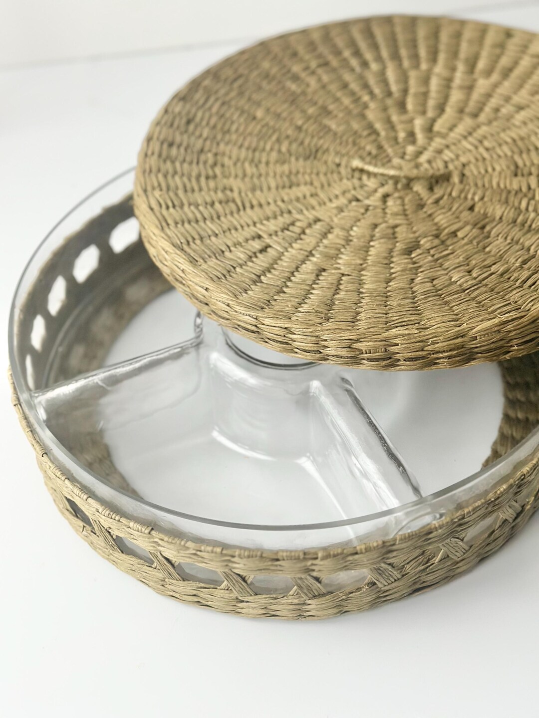 Glass and Woven Wicker Dip Set Bowl With Lid - Etsy