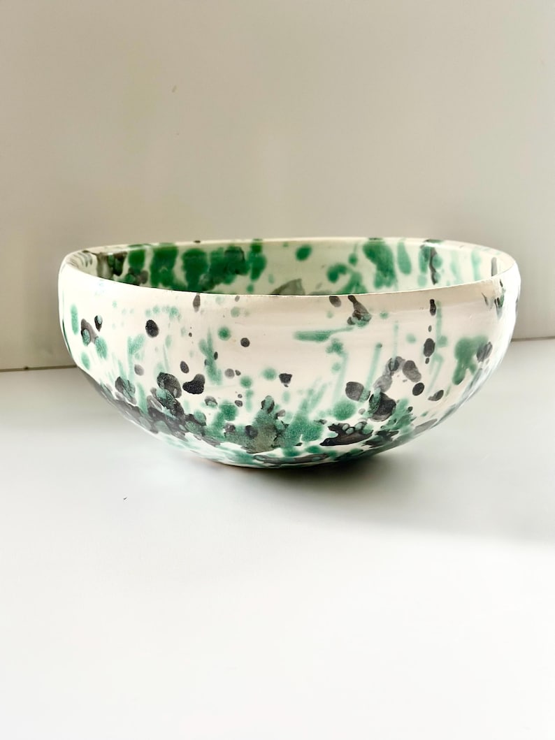 Large Splatterware Bowl Green and Black Artist Signed Barney 01 - Etsy