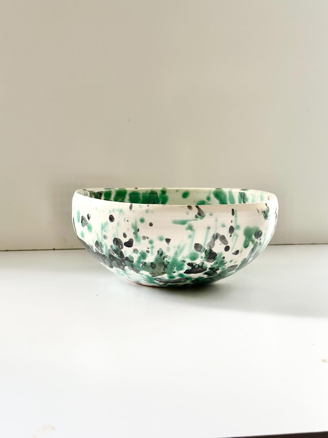 Large Splatterware Bowl Green and Black Artist Signed Barney 01 - Etsy