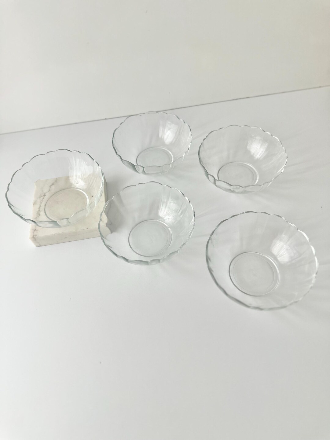 Arcoroc France Set of 5 Clear Glass Bowls Scalloped Rim - Etsy