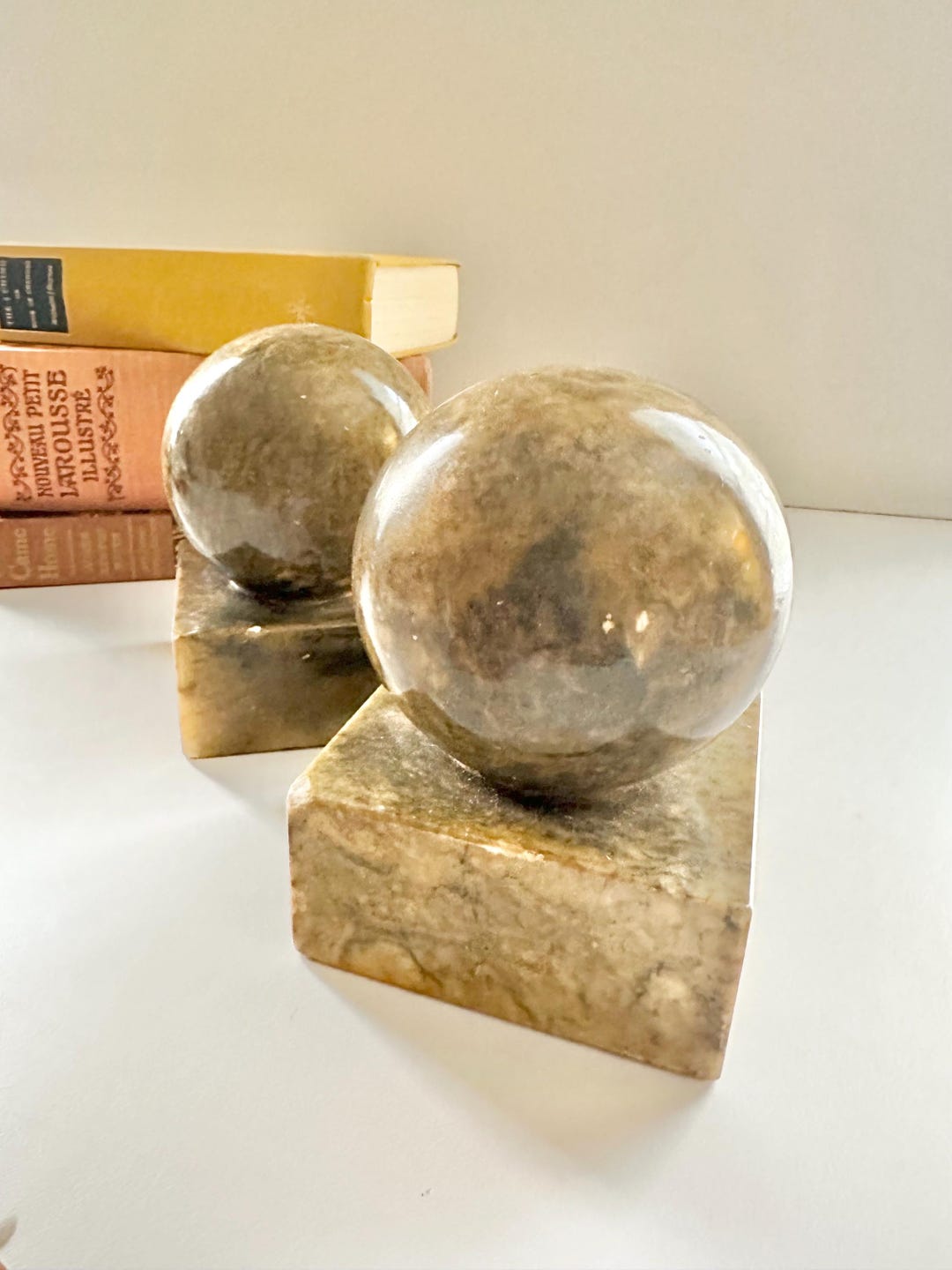 Hand Carved Sphere Orb Alabaster Book End Set Made in Italy - Etsy