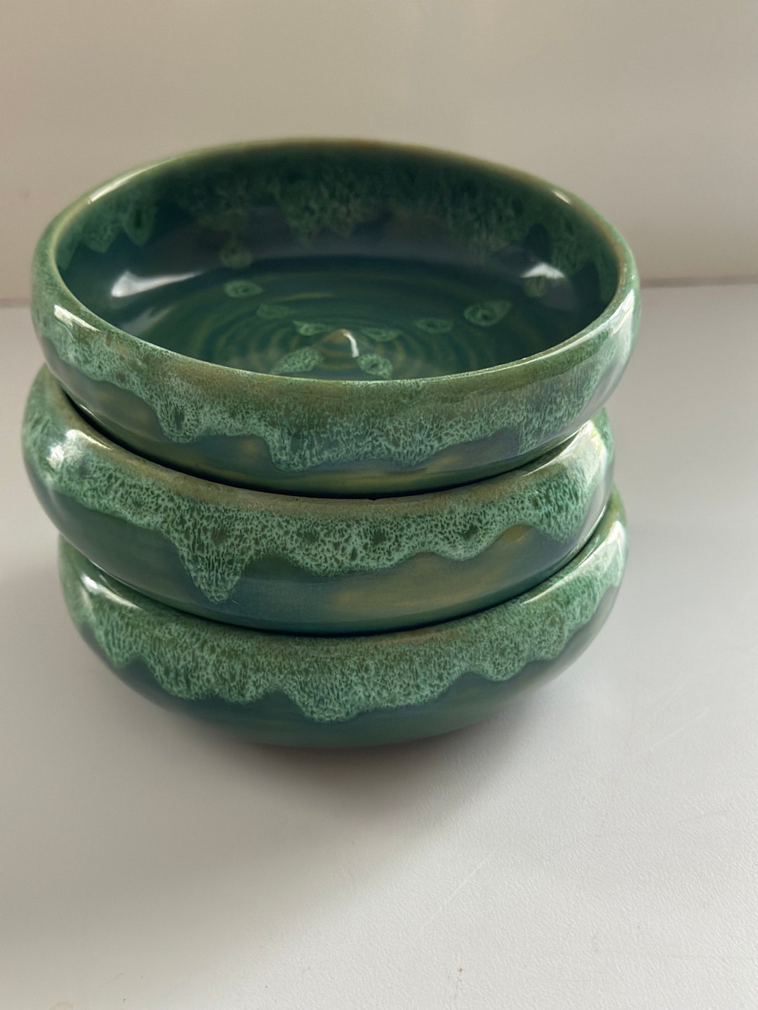 Set of 3 Green Pottery Bowls - Etsy