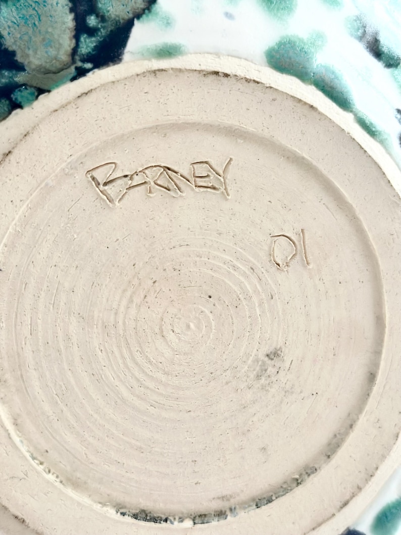 Large Splatterware Bowl Green and Black Artist Signed Barney 01 - Etsy