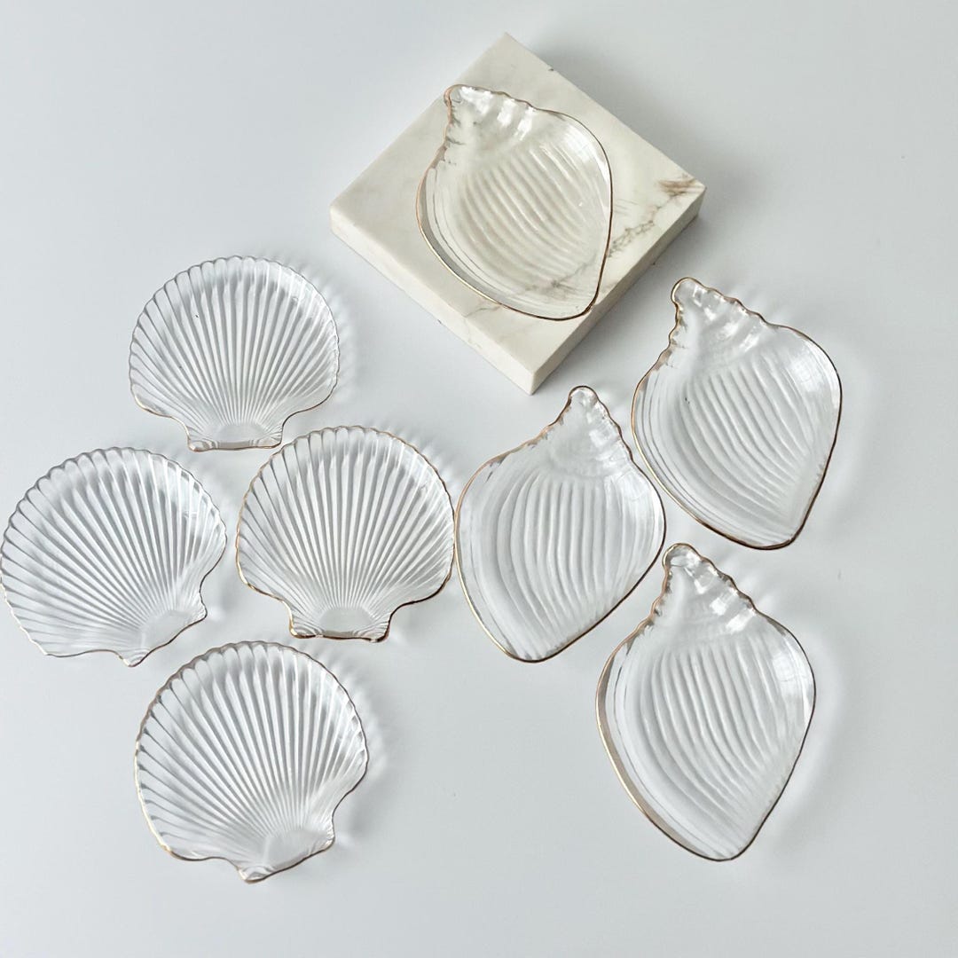 Glass Seashell Plates Set, Gold Trim Appetizer Dishes, Trinket Dish - Etsy