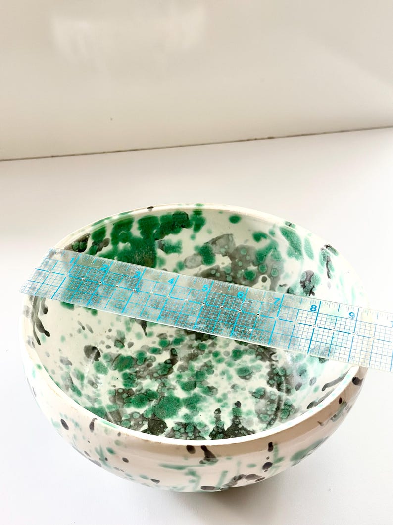 Large Splatterware Bowl Green and Black Artist Signed Barney 01 - Etsy