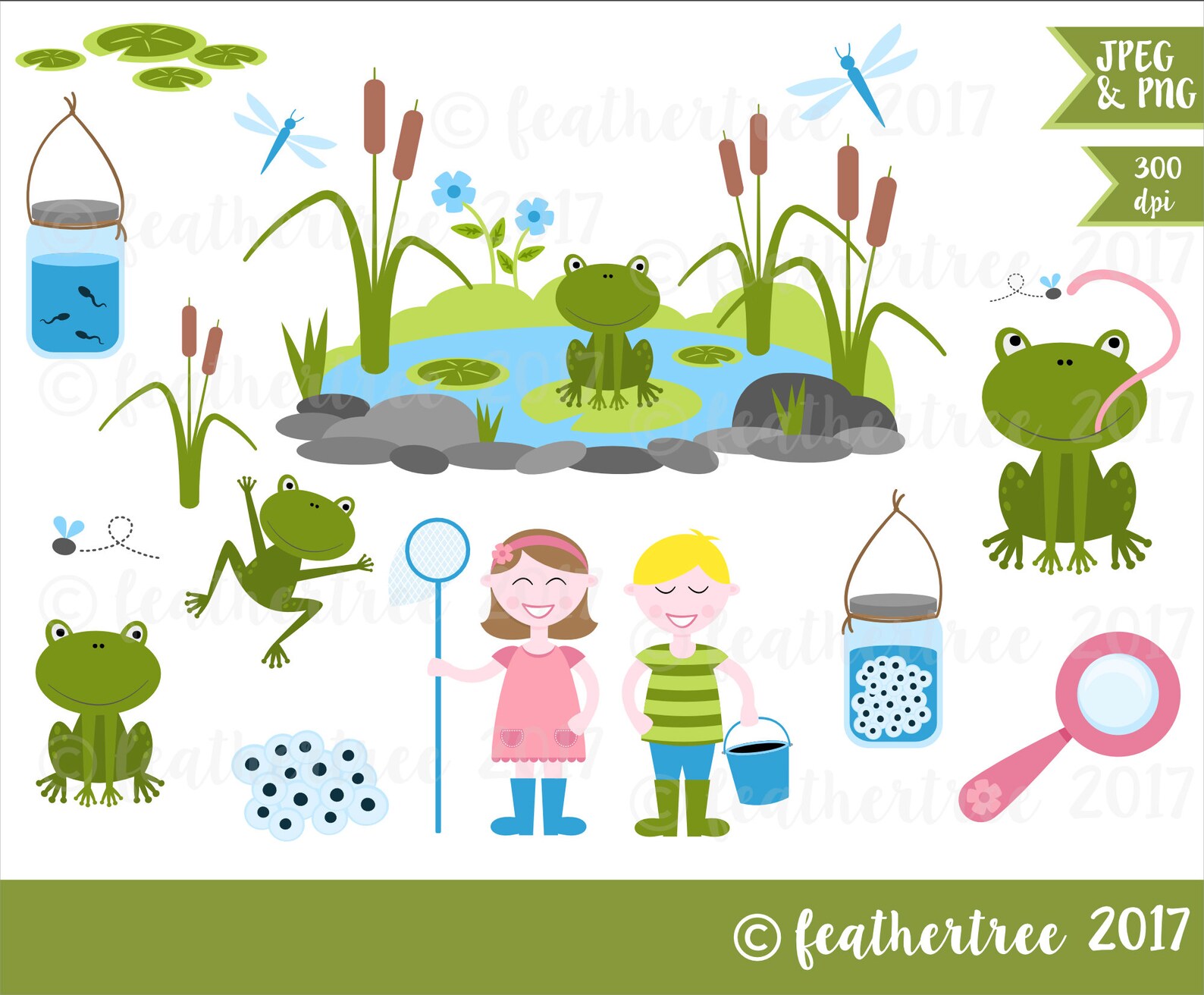 Digital Clipart Pond Dipping Frog Garden Pond 300 Dpi - Etsy