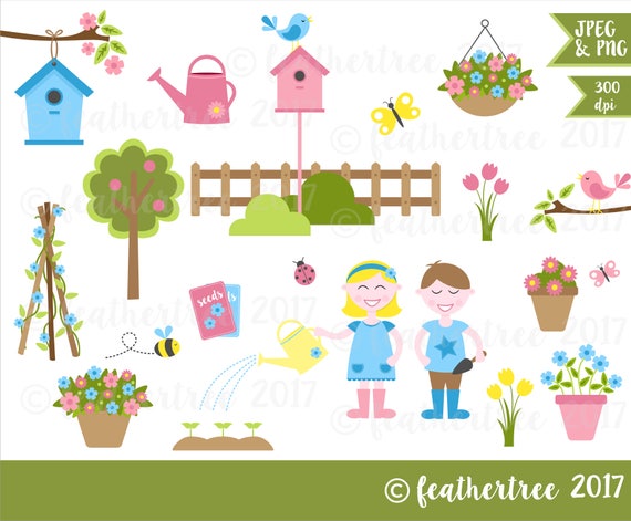Digital Clipart Cute Gardening Set Birds Birdhouse | Etsy