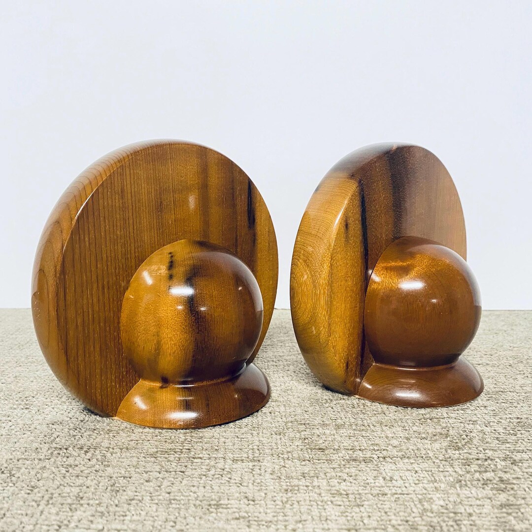 Myrtlewood Bookends, Art Deco, Round Style, Made in OR, USA, Vintage ...