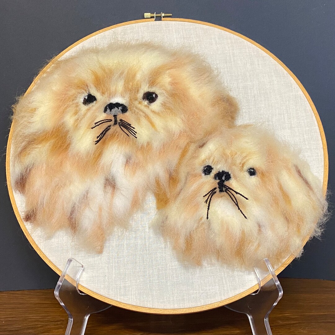 Quirky, Needlepoint, Fluffy Pekingese Pair, Velvet Stitch Artwork ...