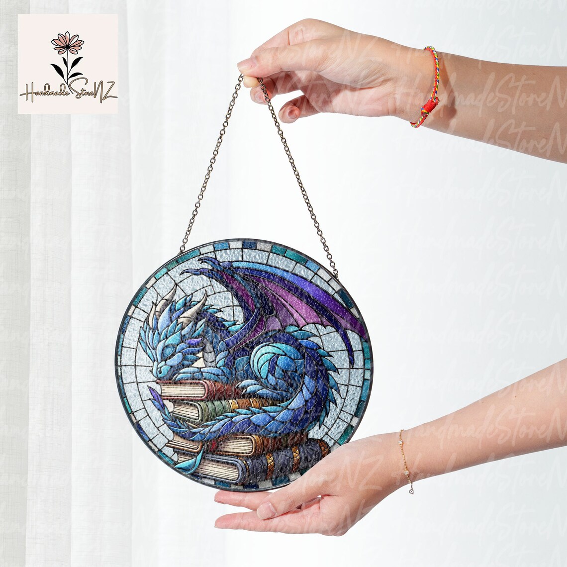 Blue Dragon Books Stained GLASS Sun Catcher, Fantasy Dragon Suncatcher ...