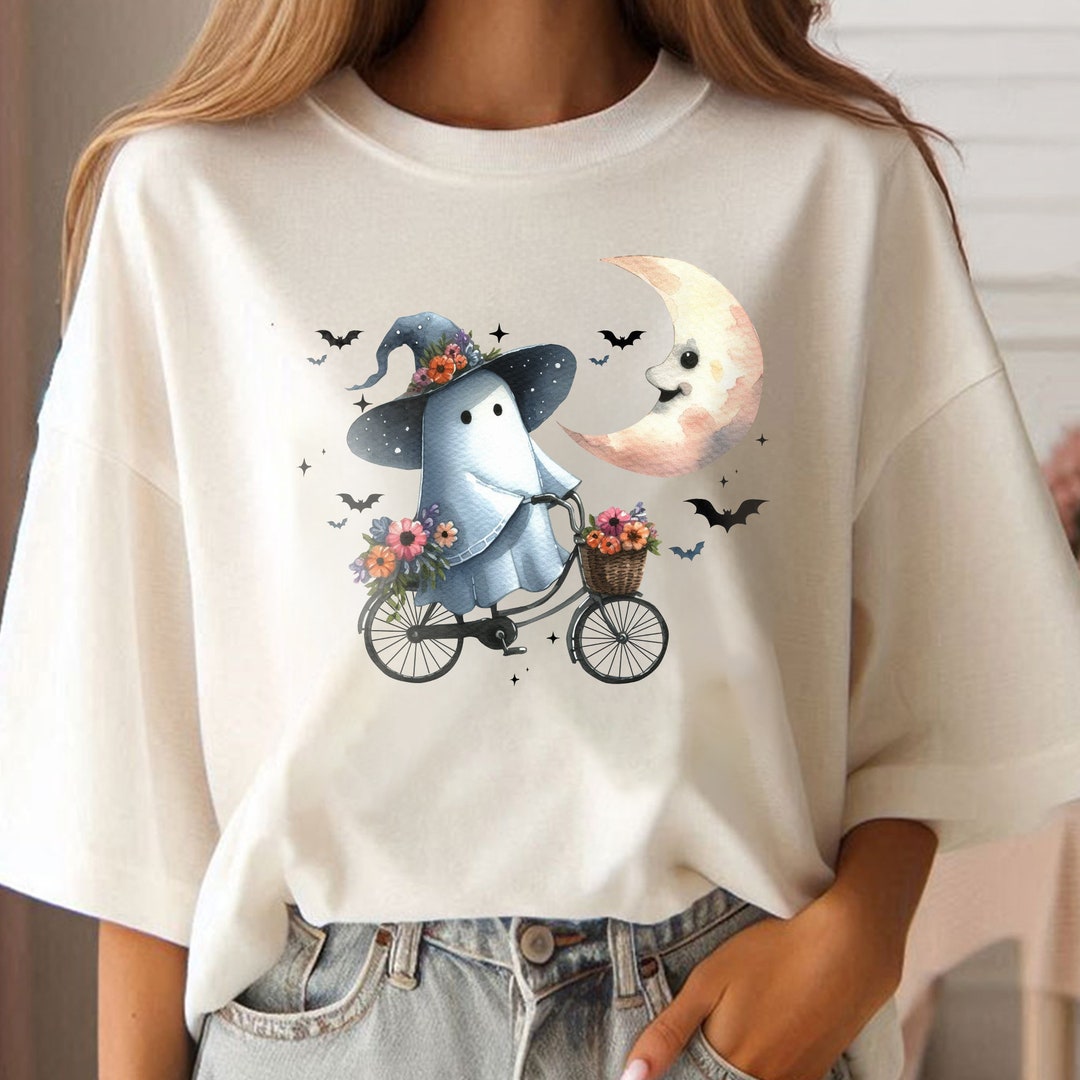 Halloween Cute Ghost Riding Bike Png, Halloween Png, Funny Retro ...