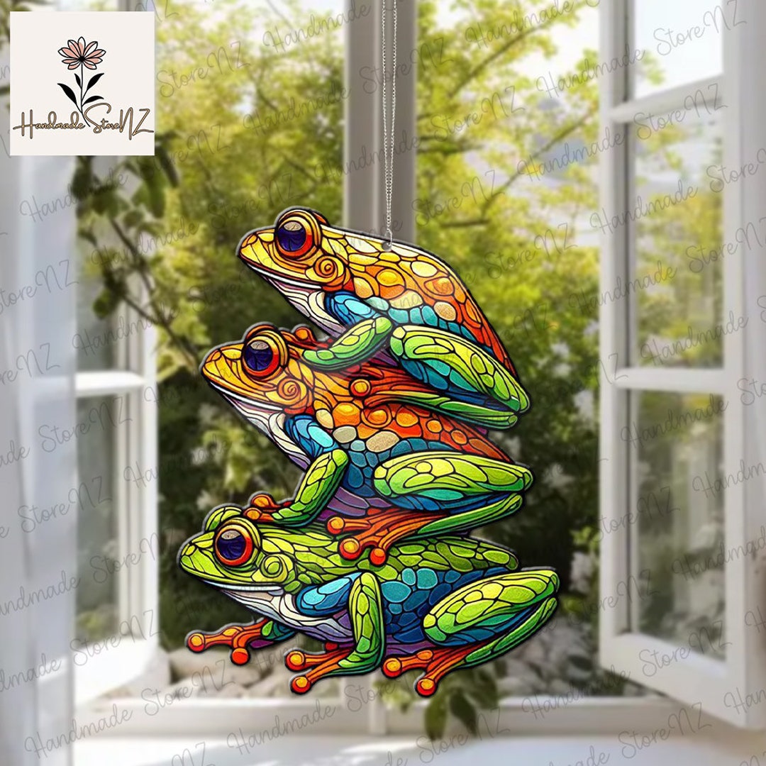 Three Frogs Stacked Acrylic Window Hanging, Frog Lovers Gift, Animal ...