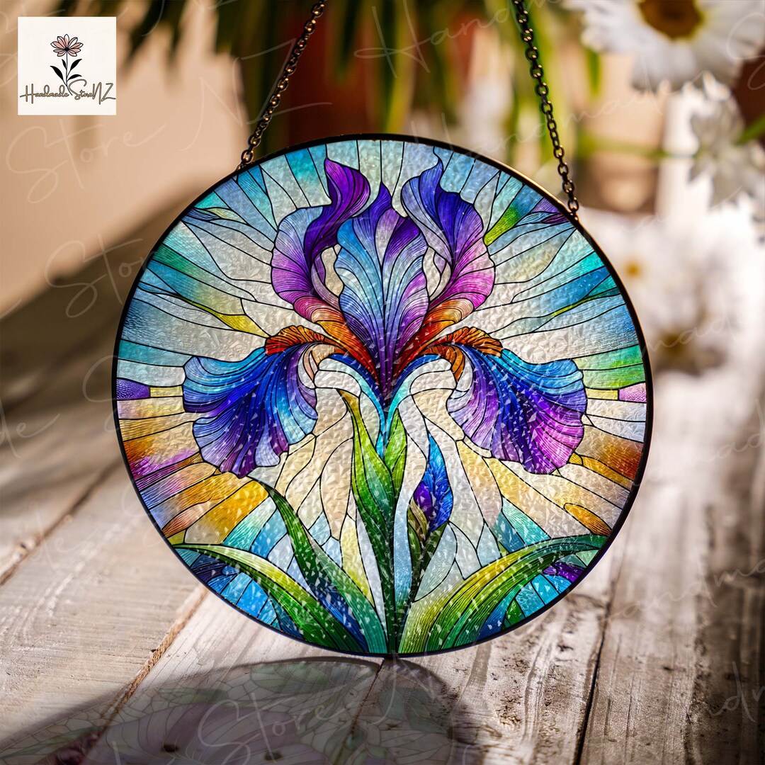 Iris Flower GLASS Suncatcher, Window Hanging, Home Decor, Iris Lover ...