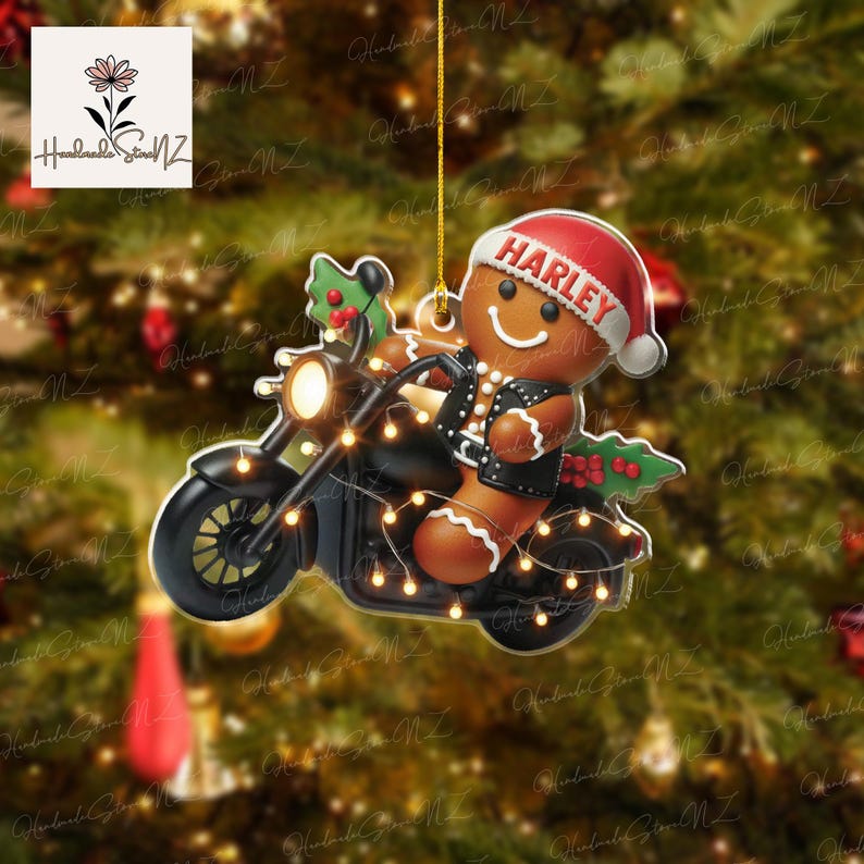 Personalized Gingerbread Motorcycle Christmas FLAT 2D Ornament, Unique ...