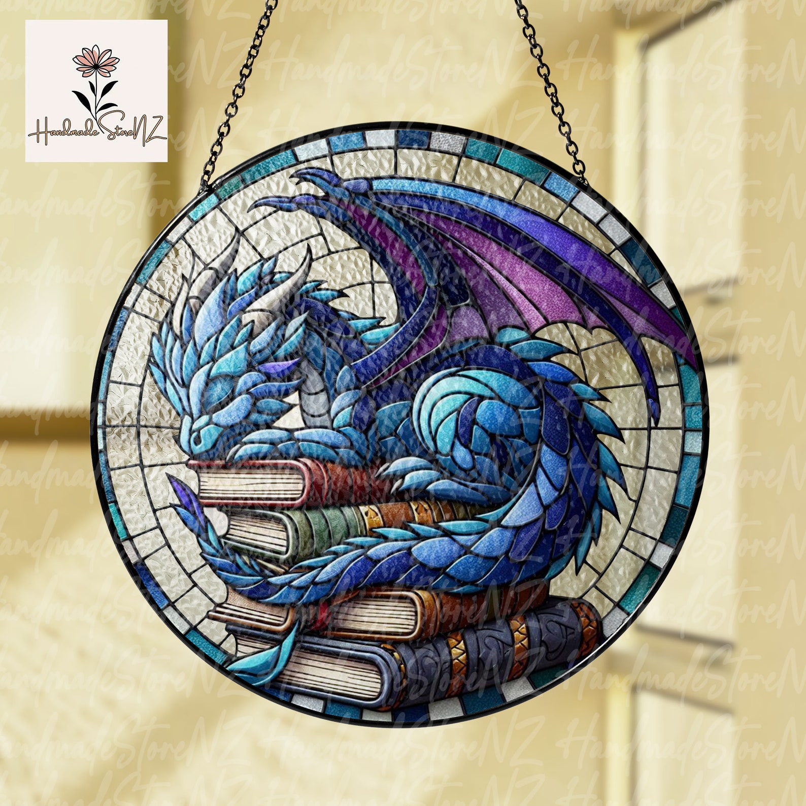 Blue Dragon Books Stained GLASS Sun Catcher, Fantasy Dragon Suncatcher ...