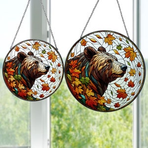 Bear Autumn Fall Stained GLASS Suncatcher, Bear Suncatcher Ornament ...