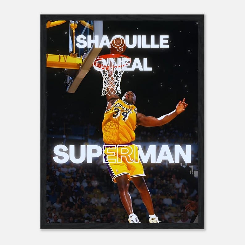 Shaquille O'neal Superman Basketball Wooden Framed Poster, Lakers ...