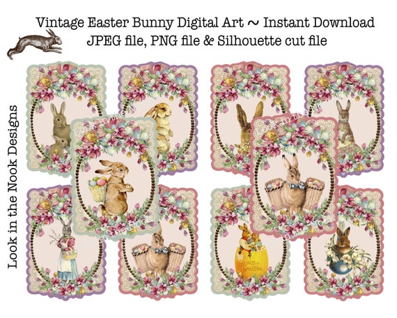 Easter Bunny Clip Art INSTANT DOWNLOAD Vintage Easter Gift | Etsy