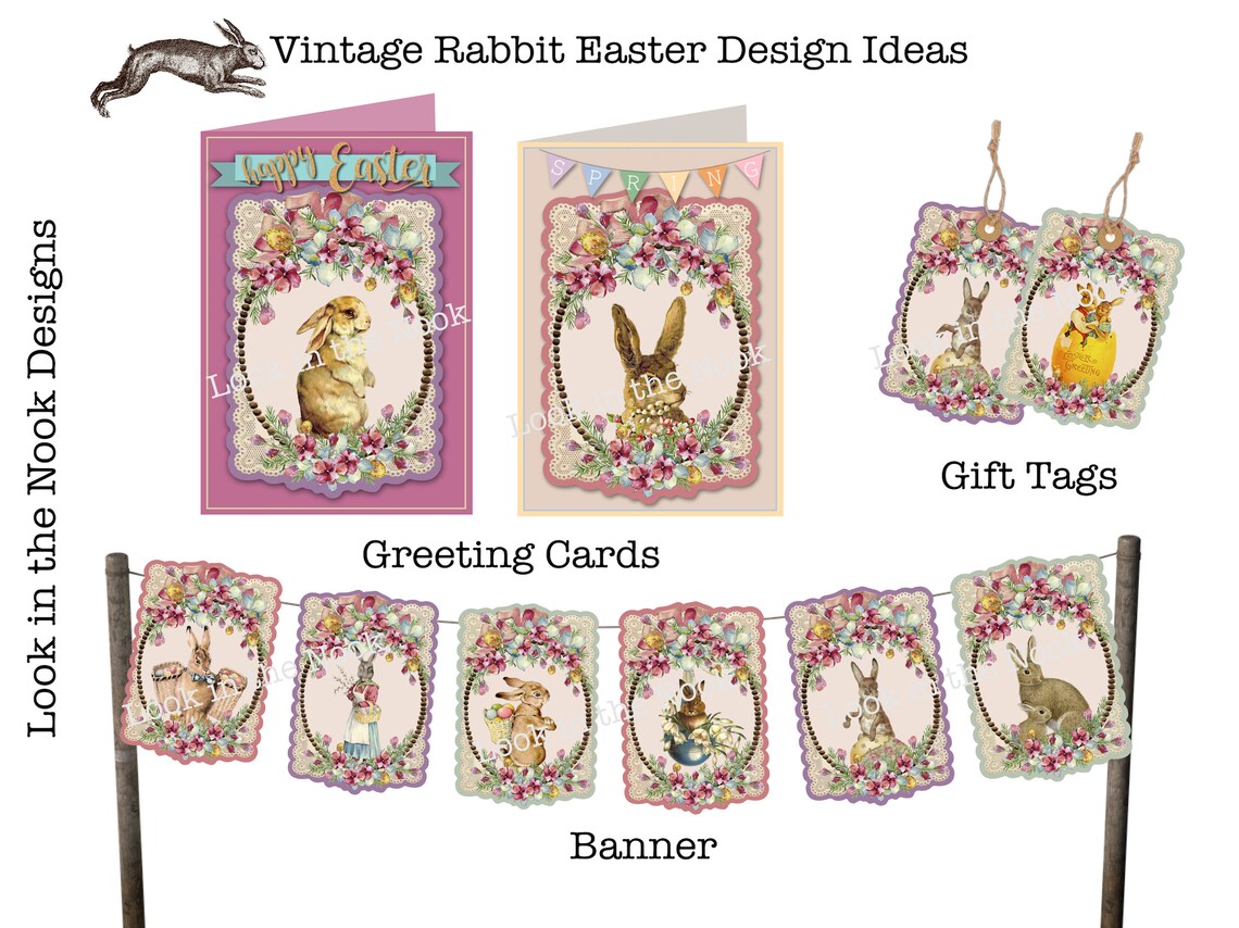 Easter Bunny Clip Art, INSTANT DOWNLOAD, Vintage Easter Gift Tags ...