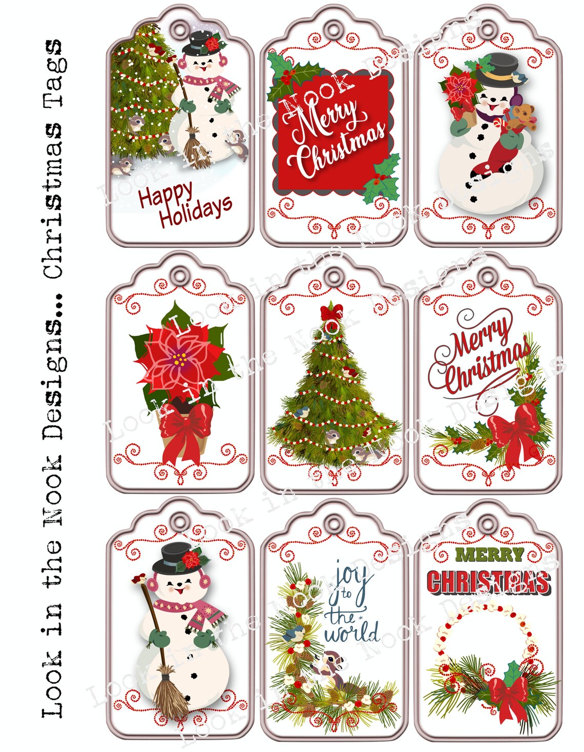 Printable Christmas Tags, DIGITAL DOWNLOAD, Country Christmas Designs ...