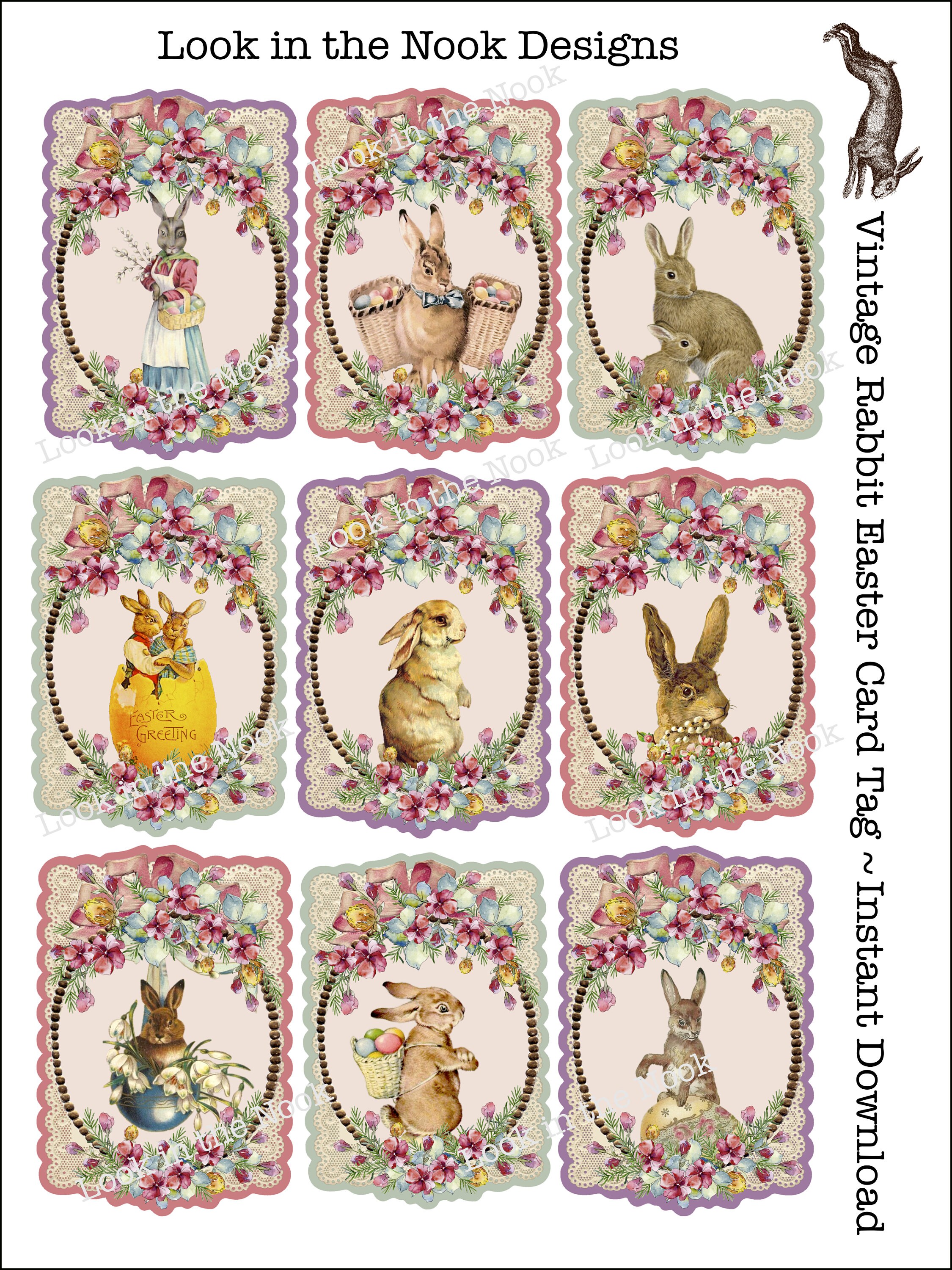 Easter Bunny Clip Art, INSTANT DOWNLOAD, Vintage Easter Gift Tags ...