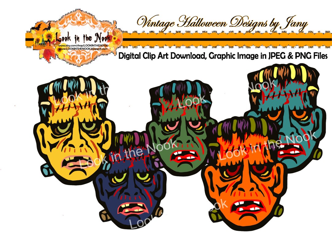 Digital Graphic Download, Vintage HALLOWEEN Designs, Frankenstein in ...