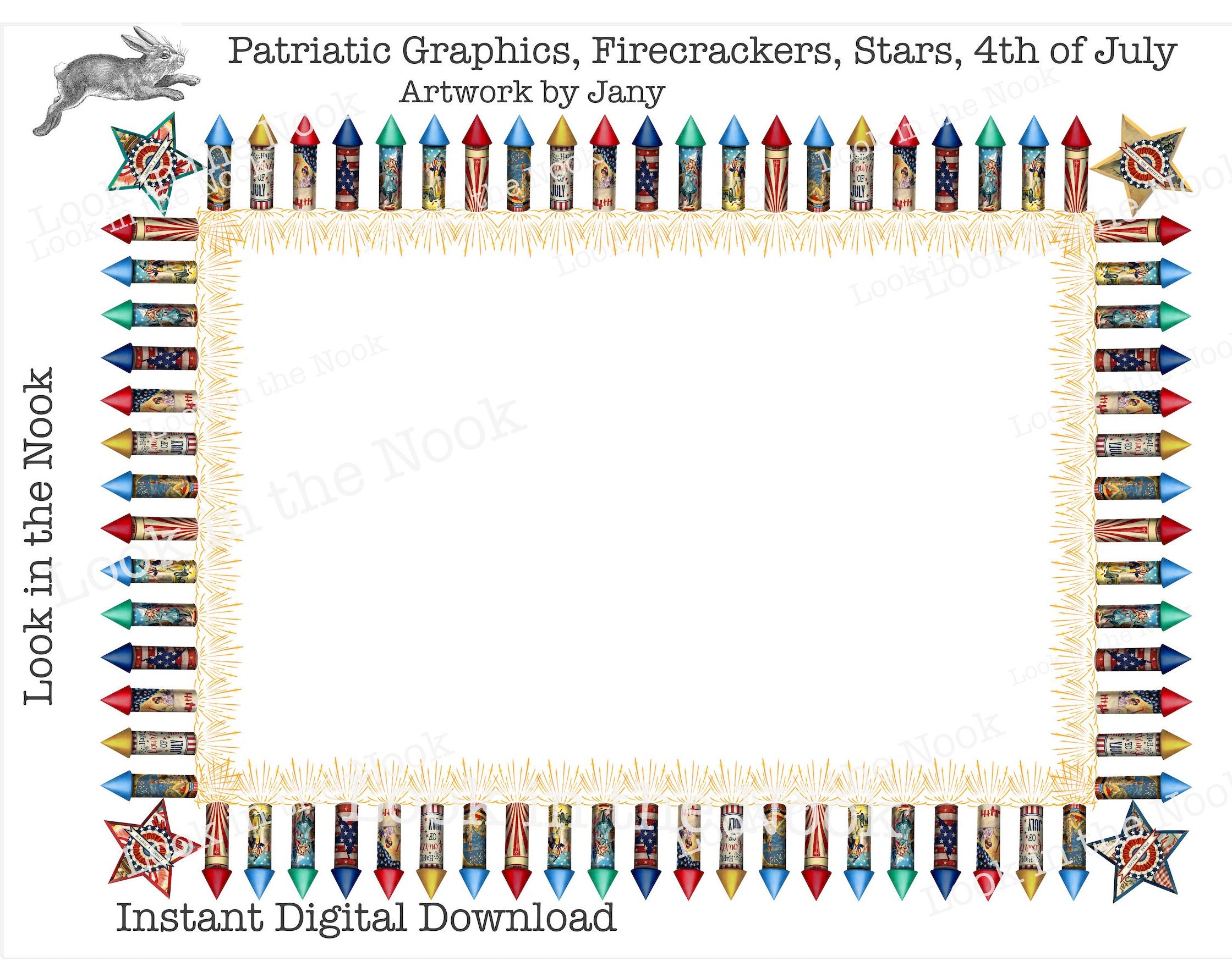 Vintage Patriotic Clip Art, 4th of July Firecracker, Americana Star ...