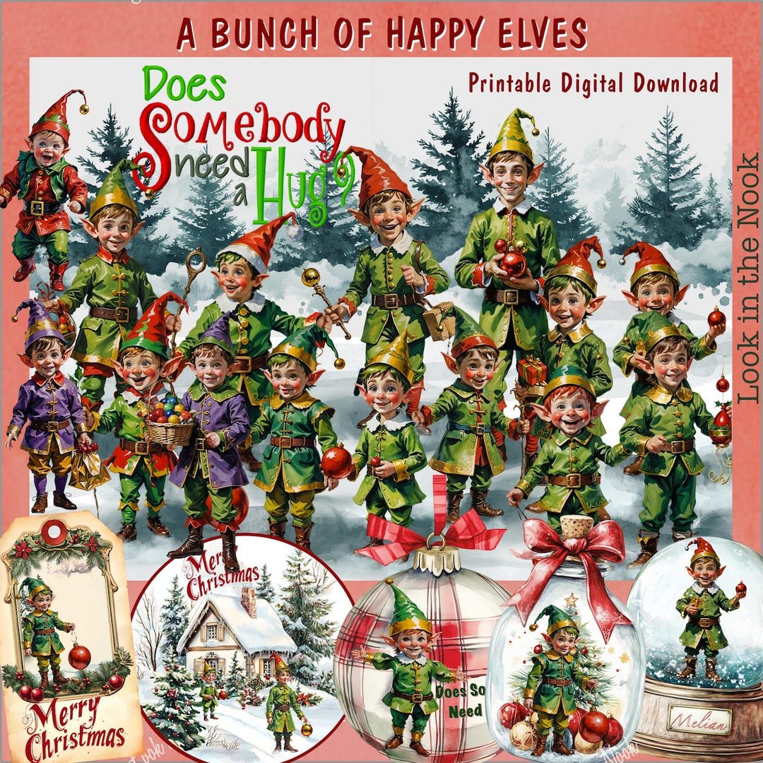 Happy Elves and More, Over 50 Digital Download Files, PNG Files, Snow ...