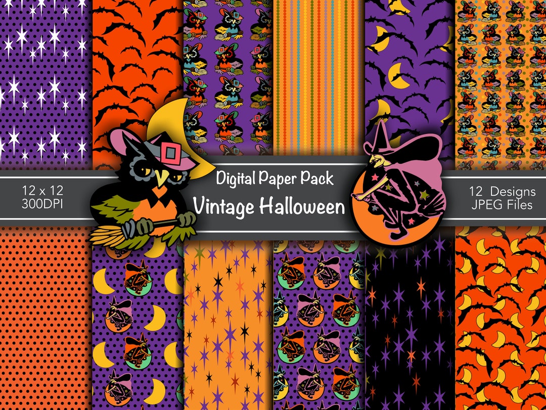 Vintage HALLOWEEN Digital Paper, Printable Scrapbook Paper, Halloween ...