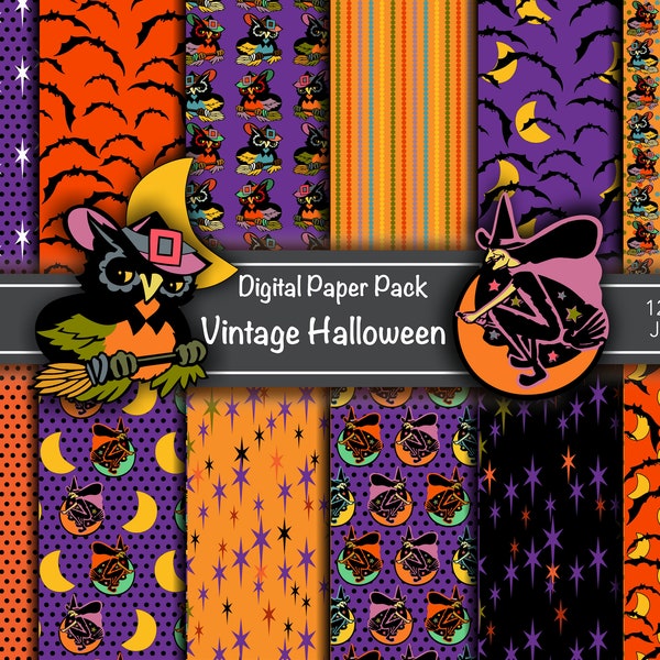 Vintage HALLOWEEN Digital Paper, Printable Scrapbook Paper, Halloween ...