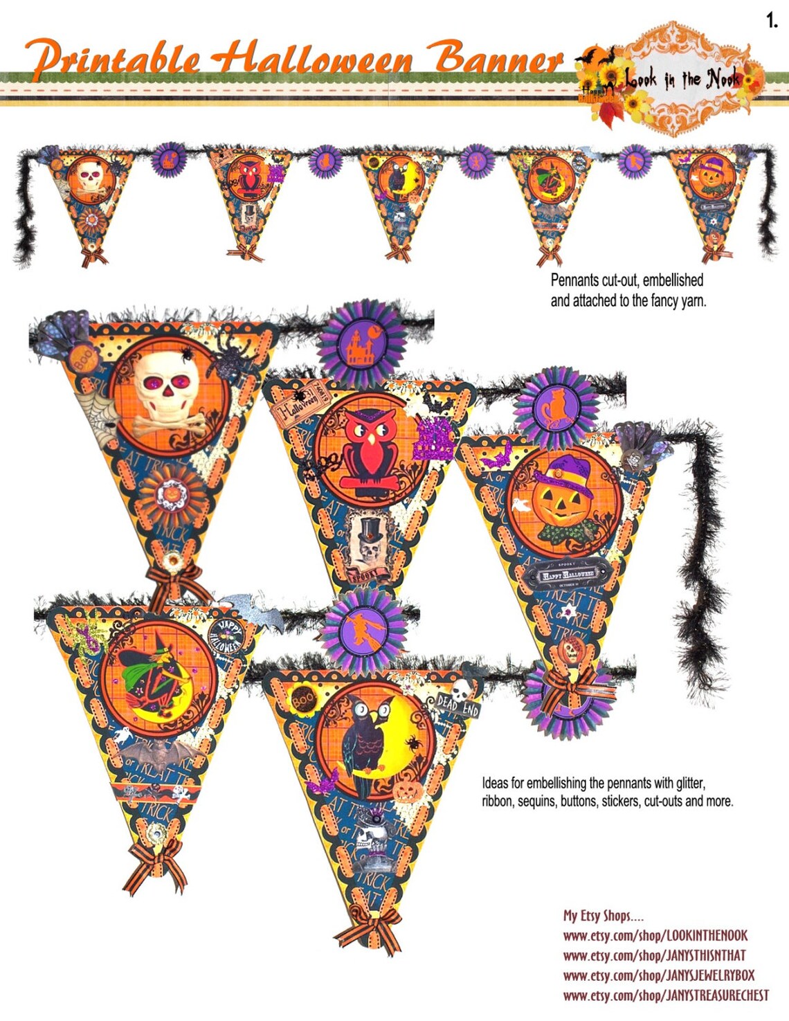 Printable Halloween Pennant Banner, DIY 3-d Embellishments, Party ...