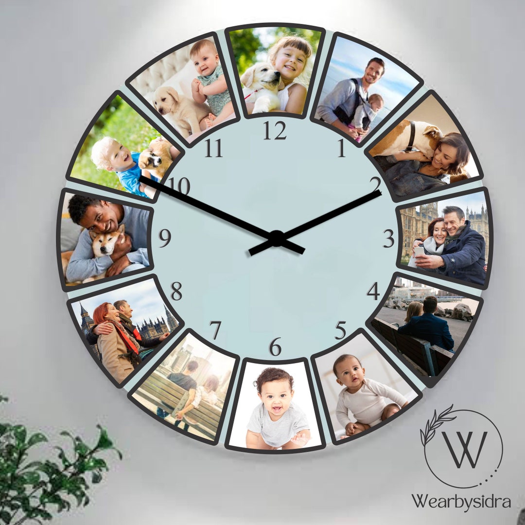 Custom Family Photos Glass Clocks, Personalised Photos Bedroom Wall ...