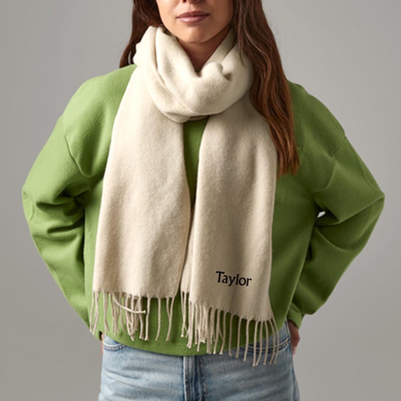 Personalised Name Embroidered Scarf, Custom Monogram Scarf With Tassel ...