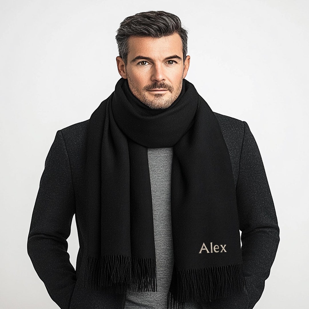 Personalised Name Embroidered Scarf, Custom Monogram Scarf With Tassel ...