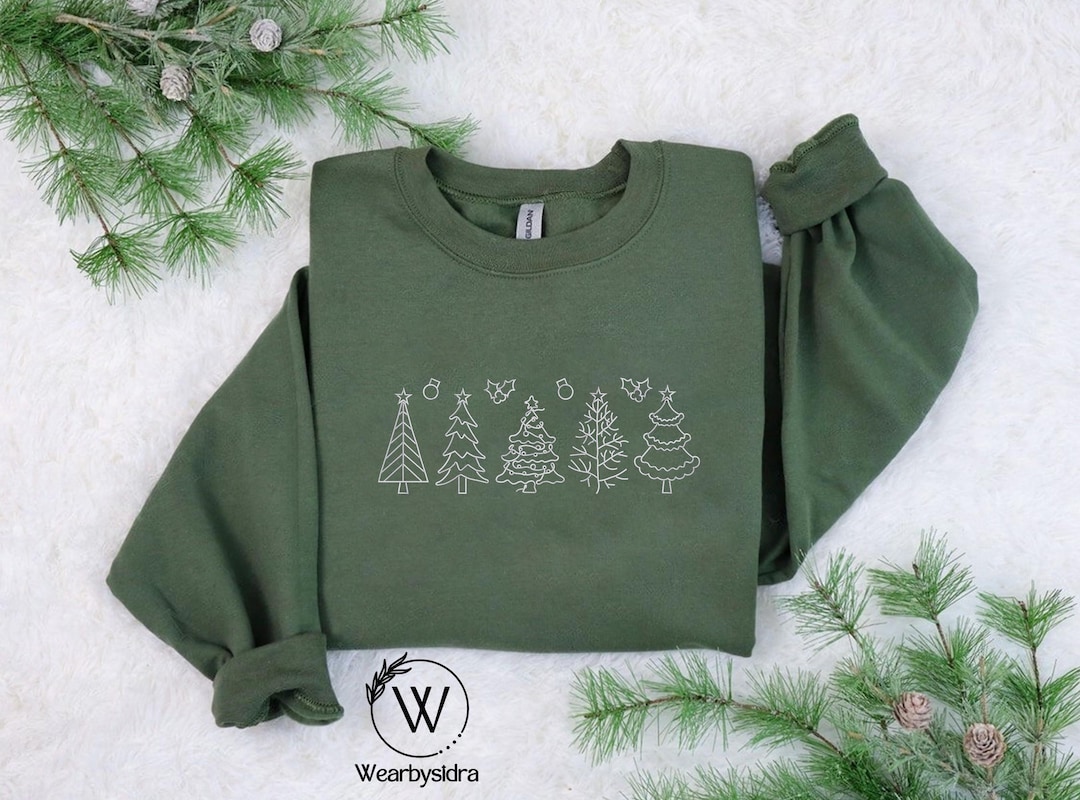 Embroidered Christmas Tree Sweaters, Christmas Sweatshirt for Women ...