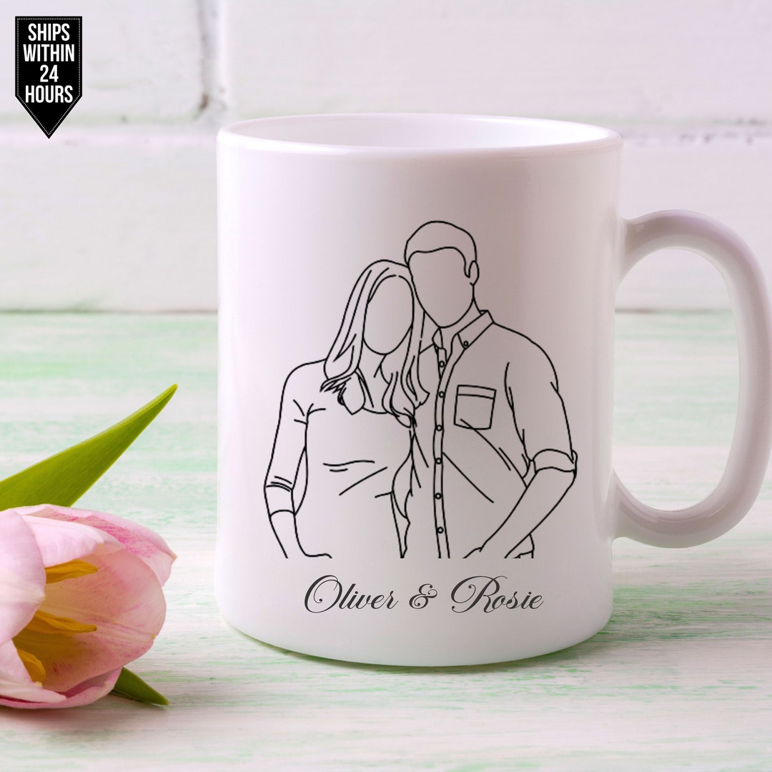 Personalised Sketch From Photo Mugs, Custom Picture Outline Art Printed ...