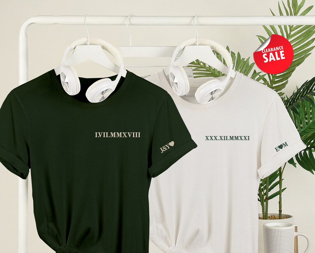 Embroidered Roman Numeral T-shirts, Personalised Initials Couple ...