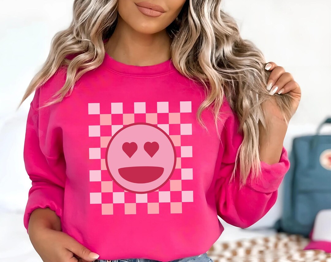 Smiley Face Sweatshirt, Valentines Day Smile Face Crewneck Sweater ...